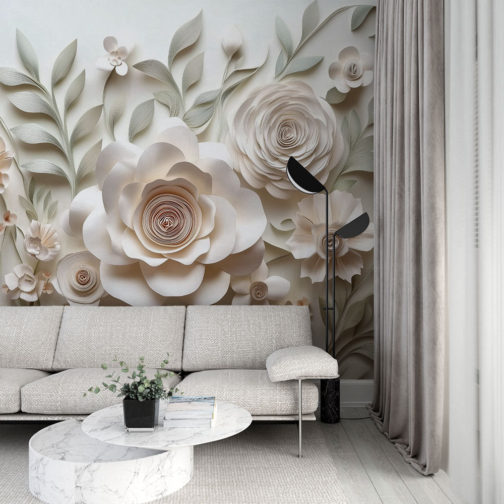 Mural Wallpaper floral | 3D relief sculpted flowers — WonderMural