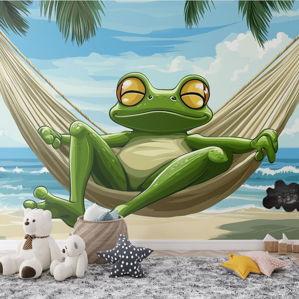 Mural Wallpaper relaxed frog | Tropical beach atmosphere — WonderMural