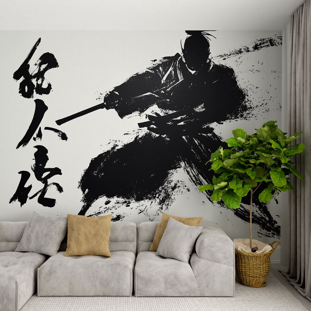 Mural Wallpaper samurai | Art in black ink — WonderMural