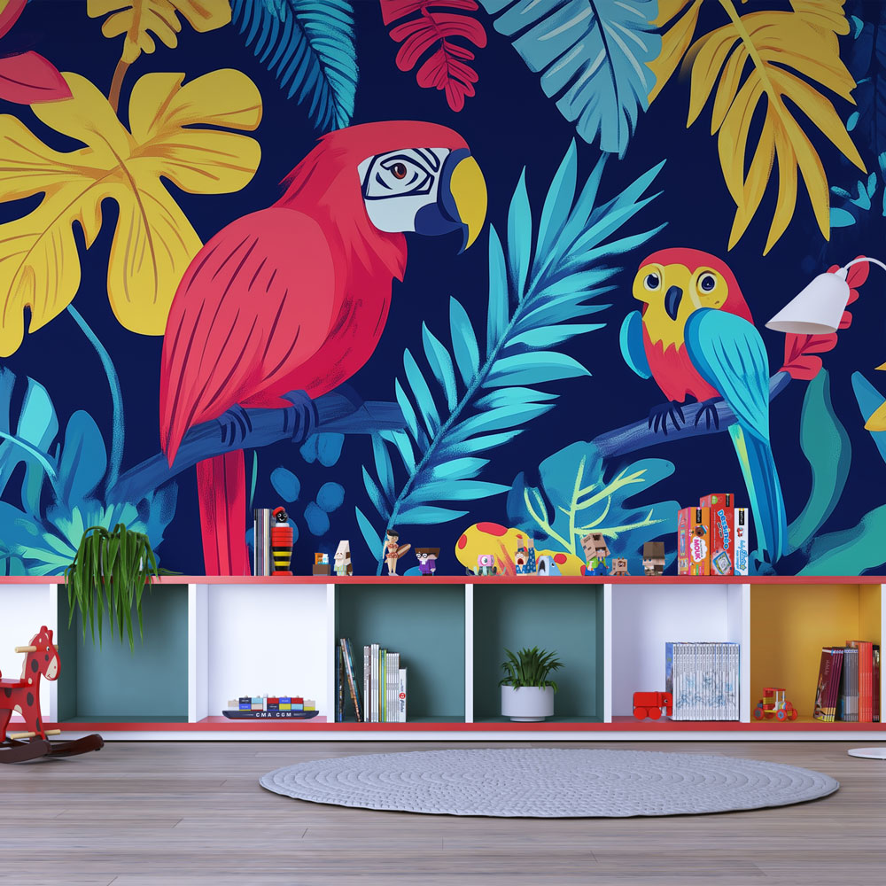 Mural Wallpaper parrot | Colorful exotic vegetation — WonderMural