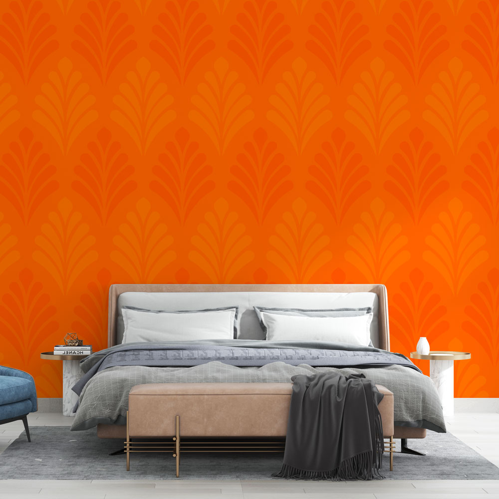 Mural Wallpaper floral pattern | Bright Orange — WonderMural