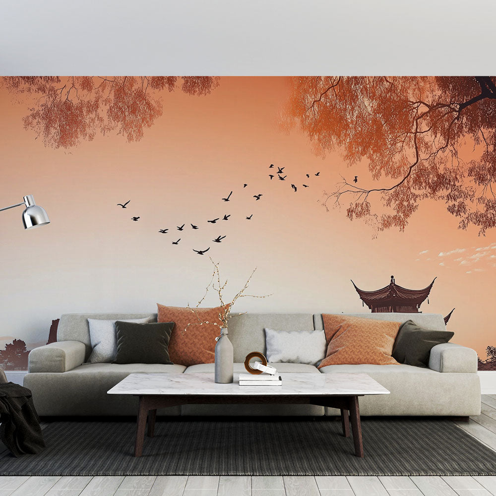 Asian Landscape Mural Wallpaper | Subtle Sunset — WonderMural