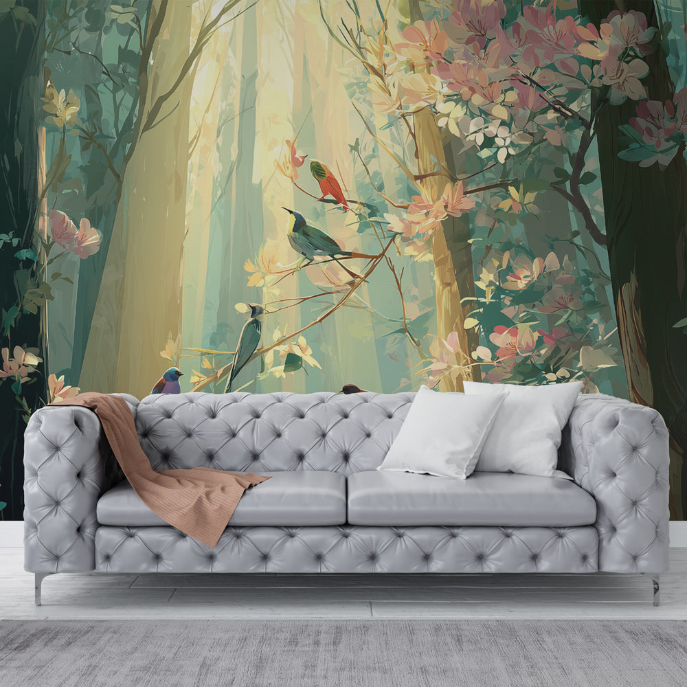 Mural Wallpaper forest birds | Nature and Serenity — WonderMural
