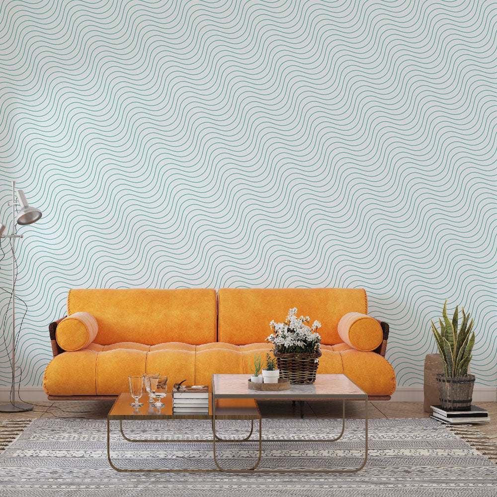 Mural Wallpaper wavy | Blue and white pattern — WonderMural