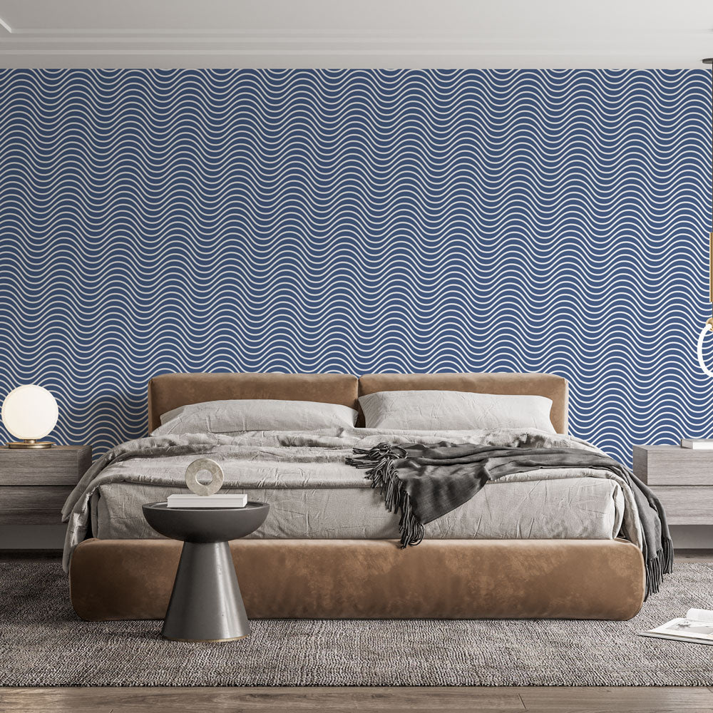 Mural Wallpaper blue waves | Elegant wavy pattern — WonderMural