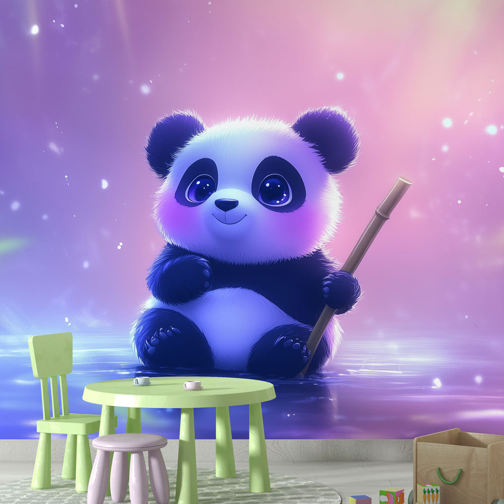 Mural Wallpaper panda | Cute panda in a fairy landscape — WonderMural