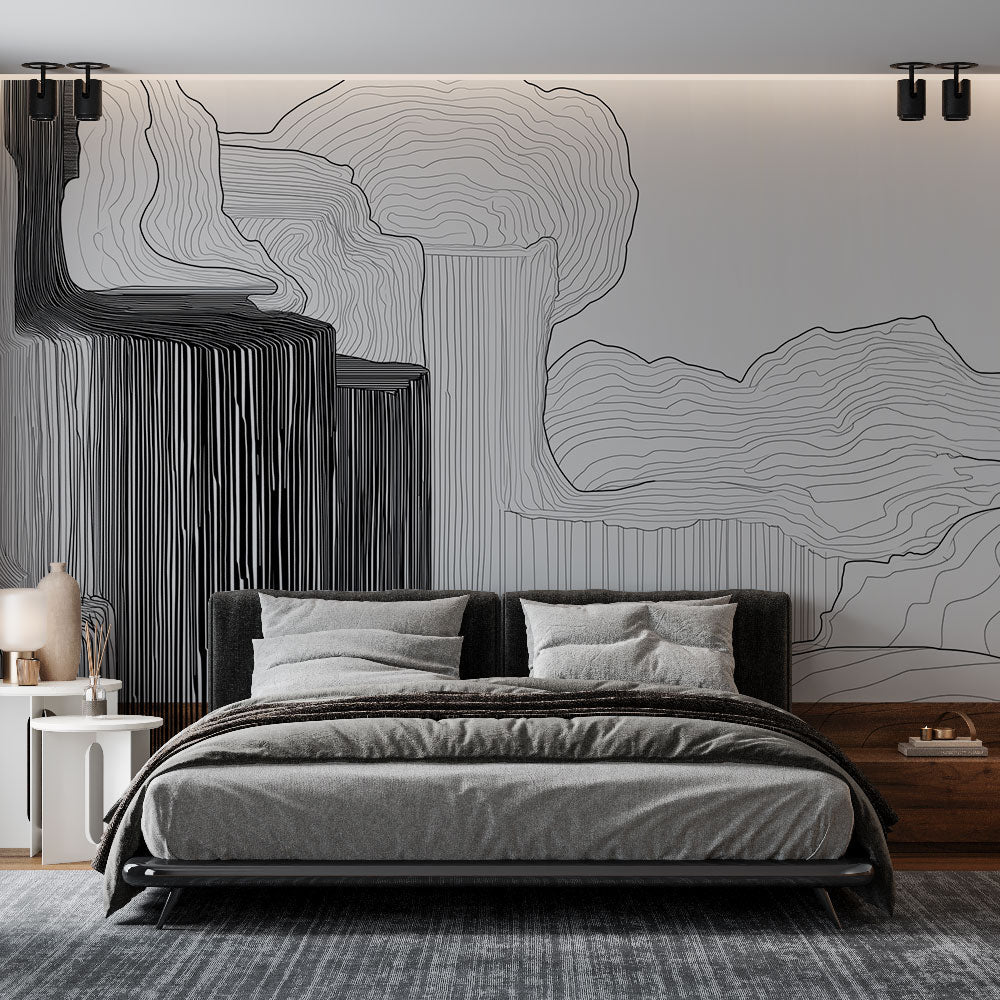 Mural Wallpaper Abstract | Linear Design in Black and White — WonderMural