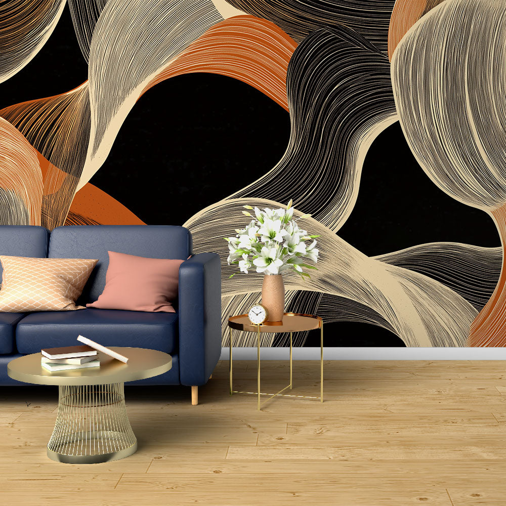 Mural Wallpaper abstract | Contemporary patterns with wavy lines in wa ...