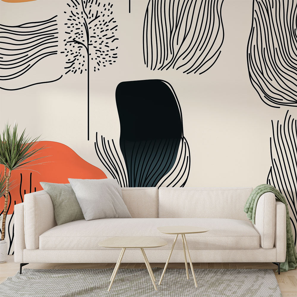 Mural Wallpaper abstract | Organic patterns in black and earth tones ...