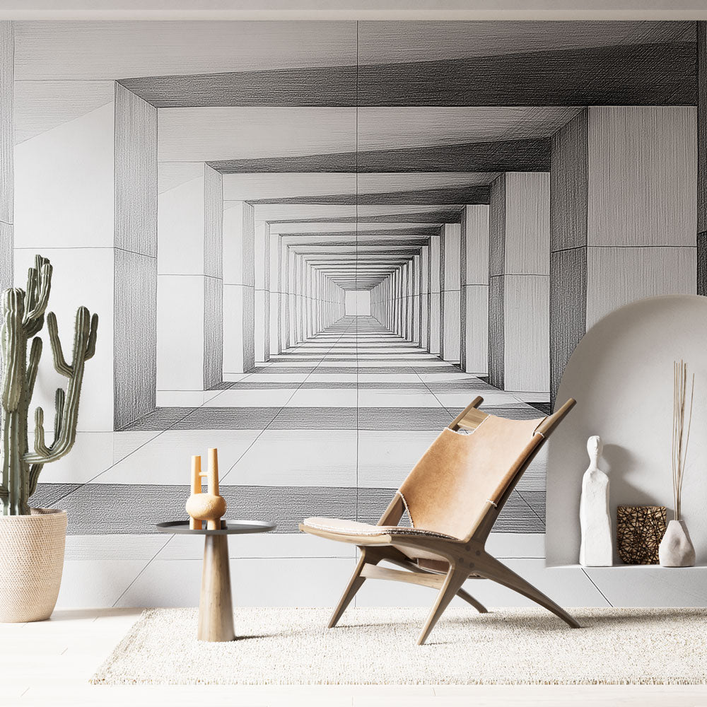 Mural Wallpaper Abstract | Architectural Perspective in Black and Whit ...