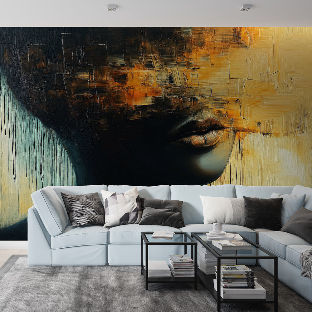 Mural Wallpaper | Artistic Portrait with Bursts of Bright Colors ...