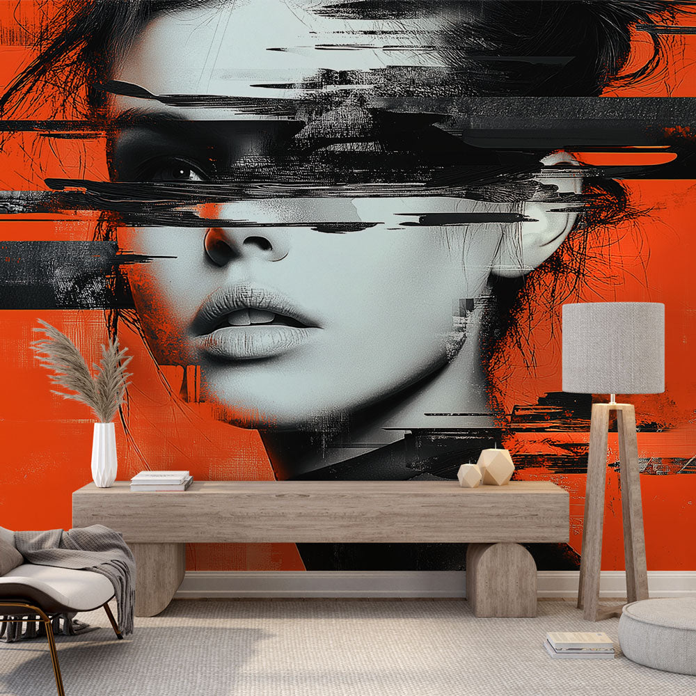 Mural Wallpaper | Modern portrait with touches of bright colors ...