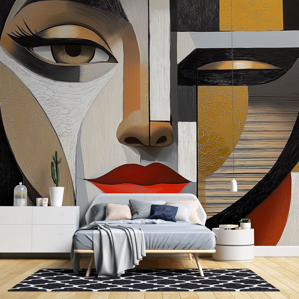 Mural Wallpaper abstract | Stylized face with geometric shapes ...