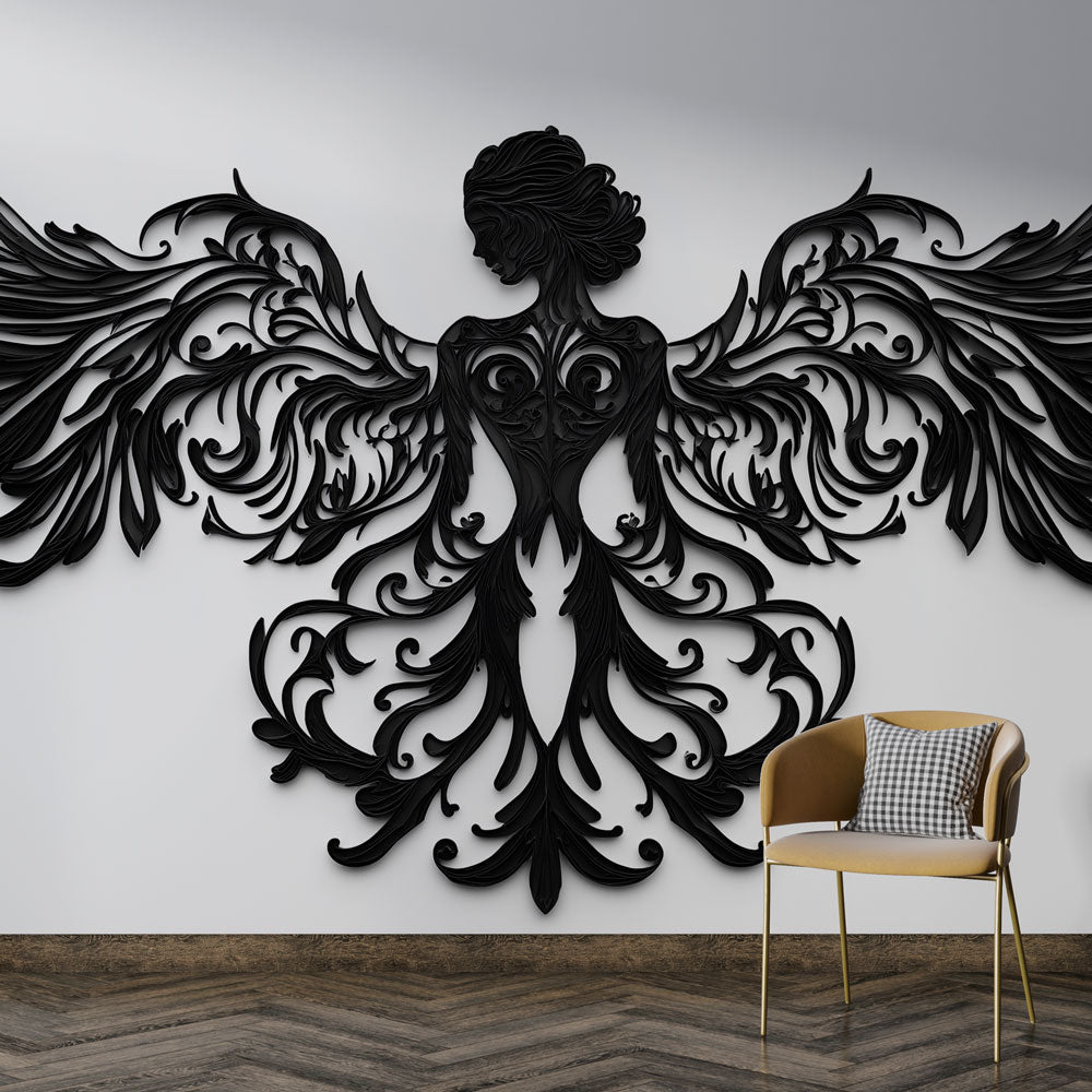 Mural Wallpaper angel | Artistic design with ornate wings and female s ...