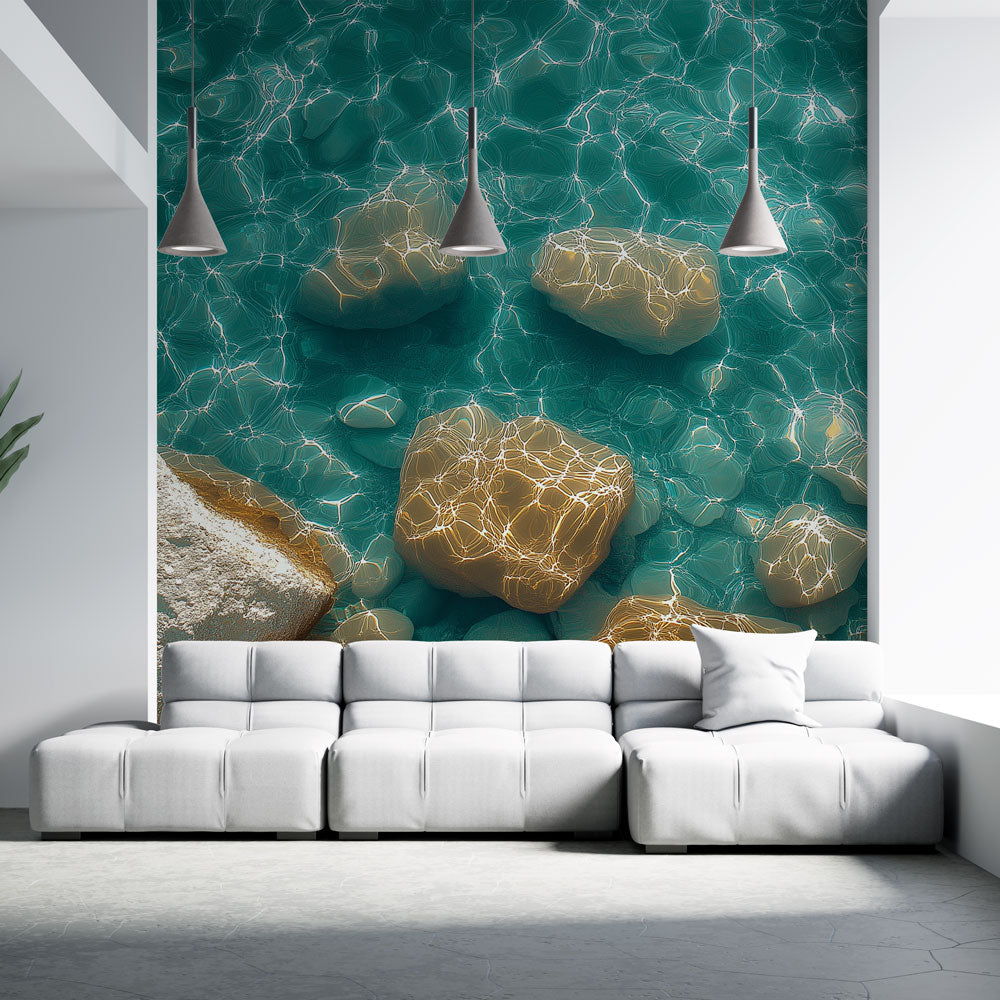 Papel pintado acuático | Reflejos brillantes en agua turquesa — WonderMural