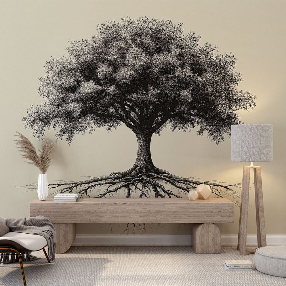 Mural Wallpaper tree of life| Artistic illustration of a tree with roo ...
