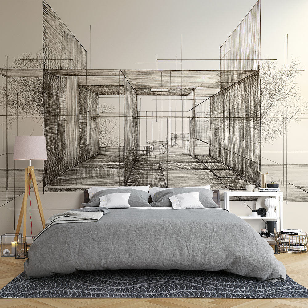 Mural Wallpaper architecture | Abstract sketch of a modern space ...