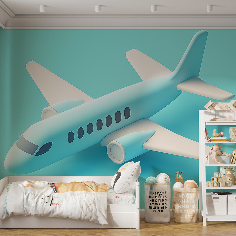 Mural Wallpaper 3D airplane | Stylized airplane model in pastel blue ...