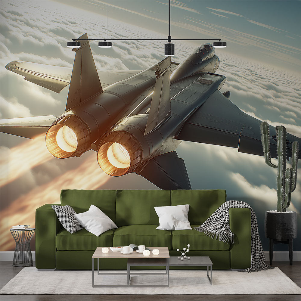 Mural Wallpaper fighter jet in flight | Dynamic view of a fighter jet ...
