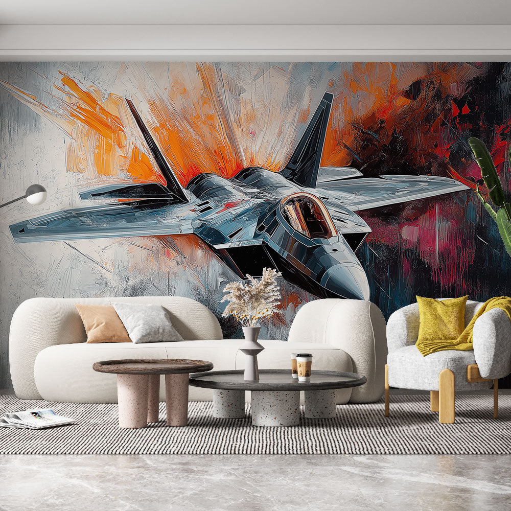 Mural Wallpaper fighter jet | Dynamic illustration of a fighter jet on ...