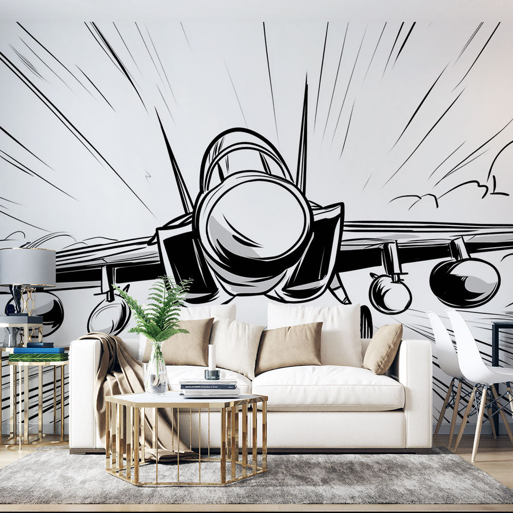 Mural Wallpaper fighter jet | Dynamic illustration of a combat aircraf ...