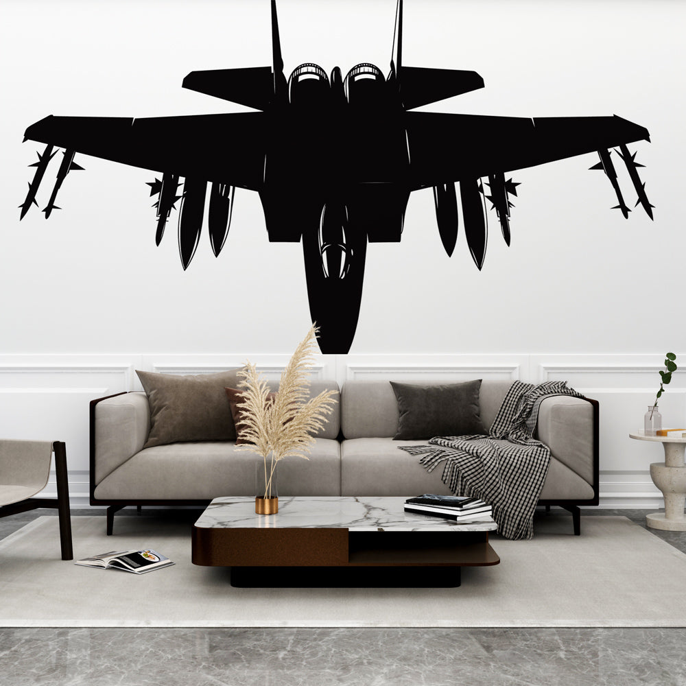 Mural Wallpaper fighter jet | Silhouette of a military jet in action ...