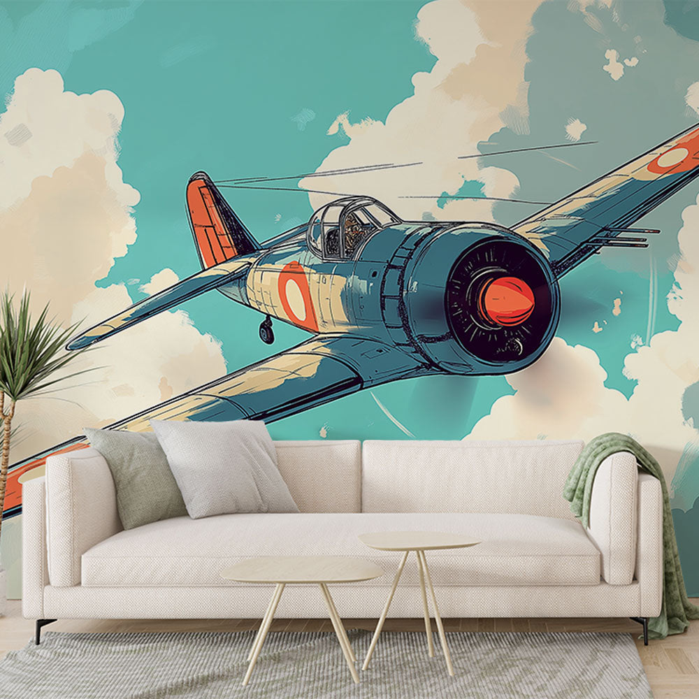 Mural Wallpaper airplane | Illustration of a fighter jet in the sky ...