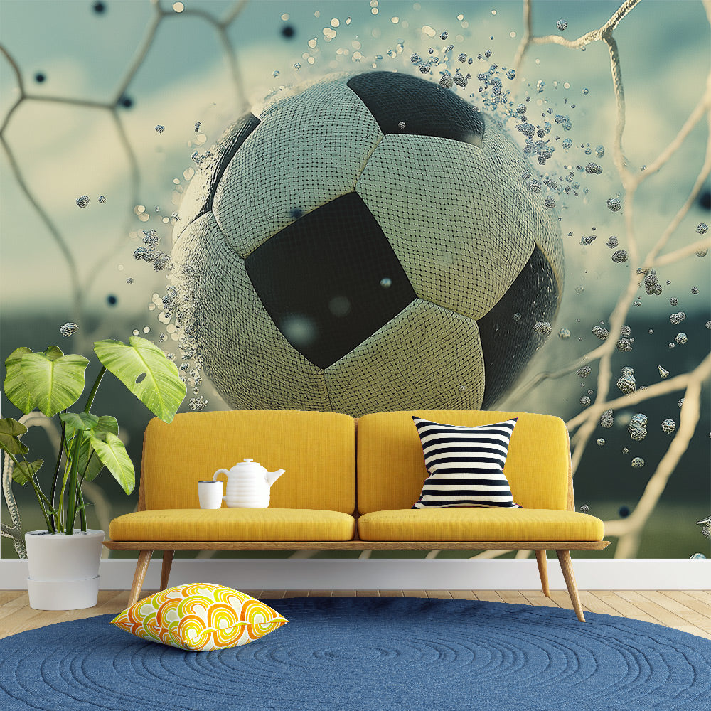 Mural Wallpaper football ball | Goal scored with brilliance — WonderMural