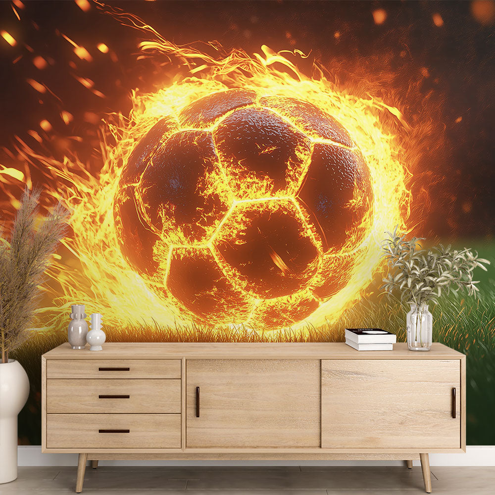 Papel de parede bola de futebol flamejante | Energia e Paixão no Campo ...