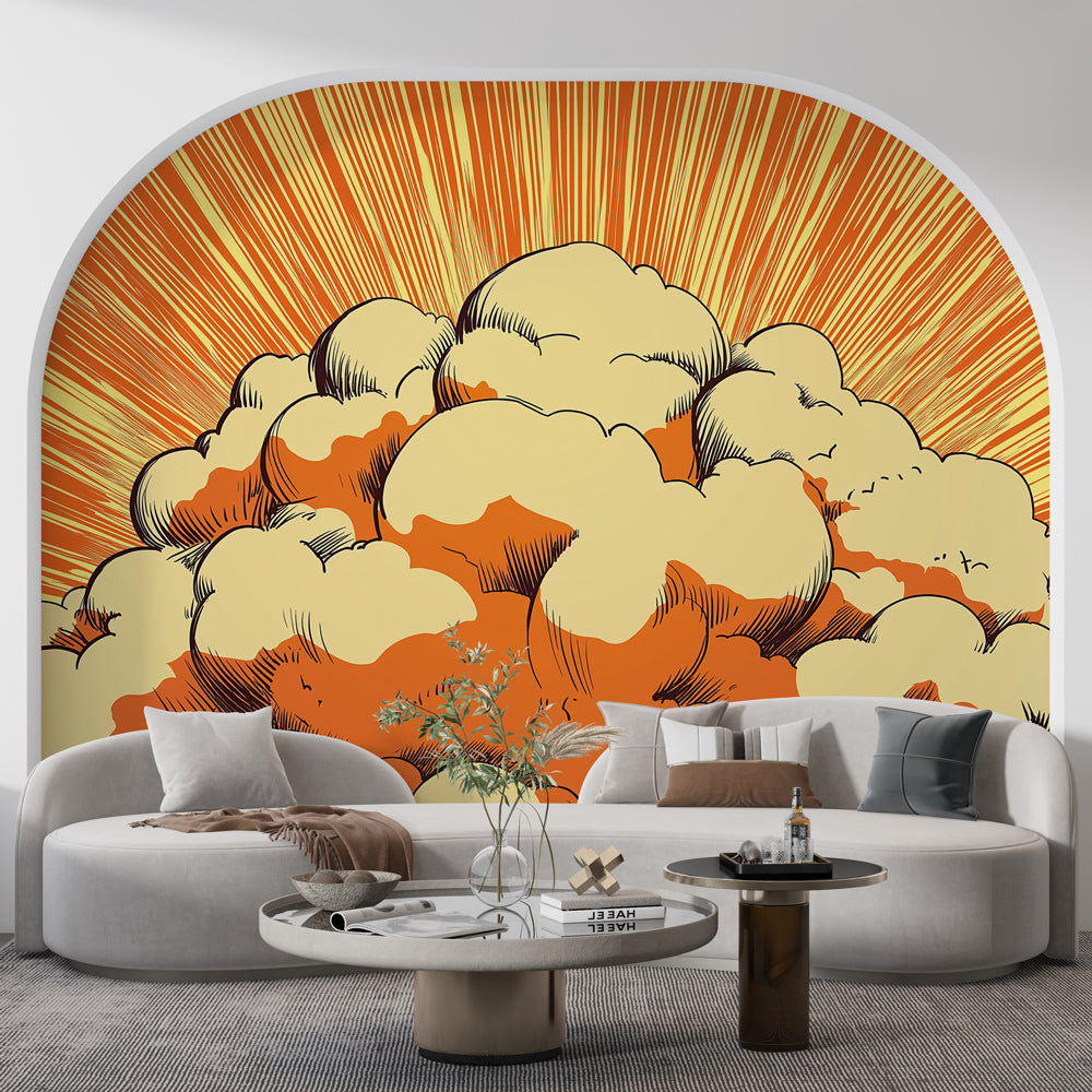 Mural Wallpaper comic strip | Dynamic pattern of flaming clouds ...