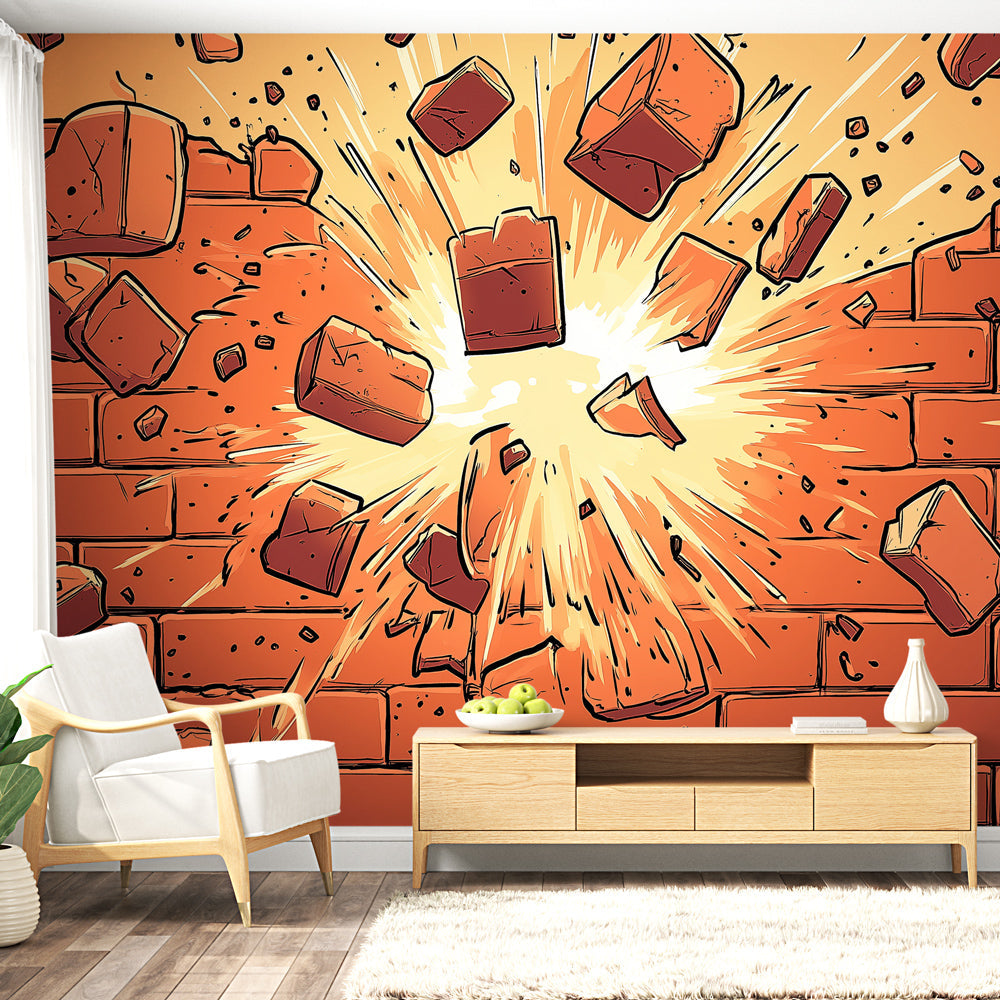 Mural Wallpaper comic strip | Brick wall with dynamic transformation ...