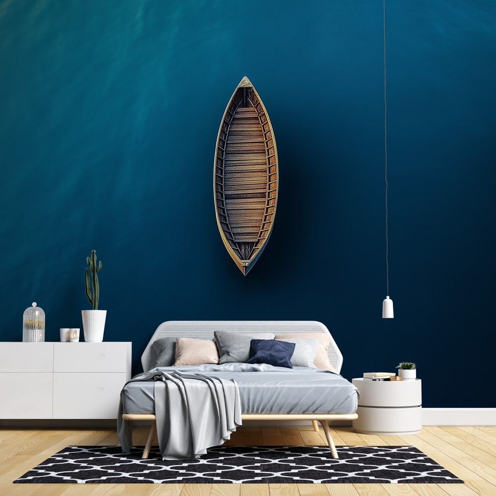 Mural Wallpaper boat | Wooden boat on a soothing aquatic background ...