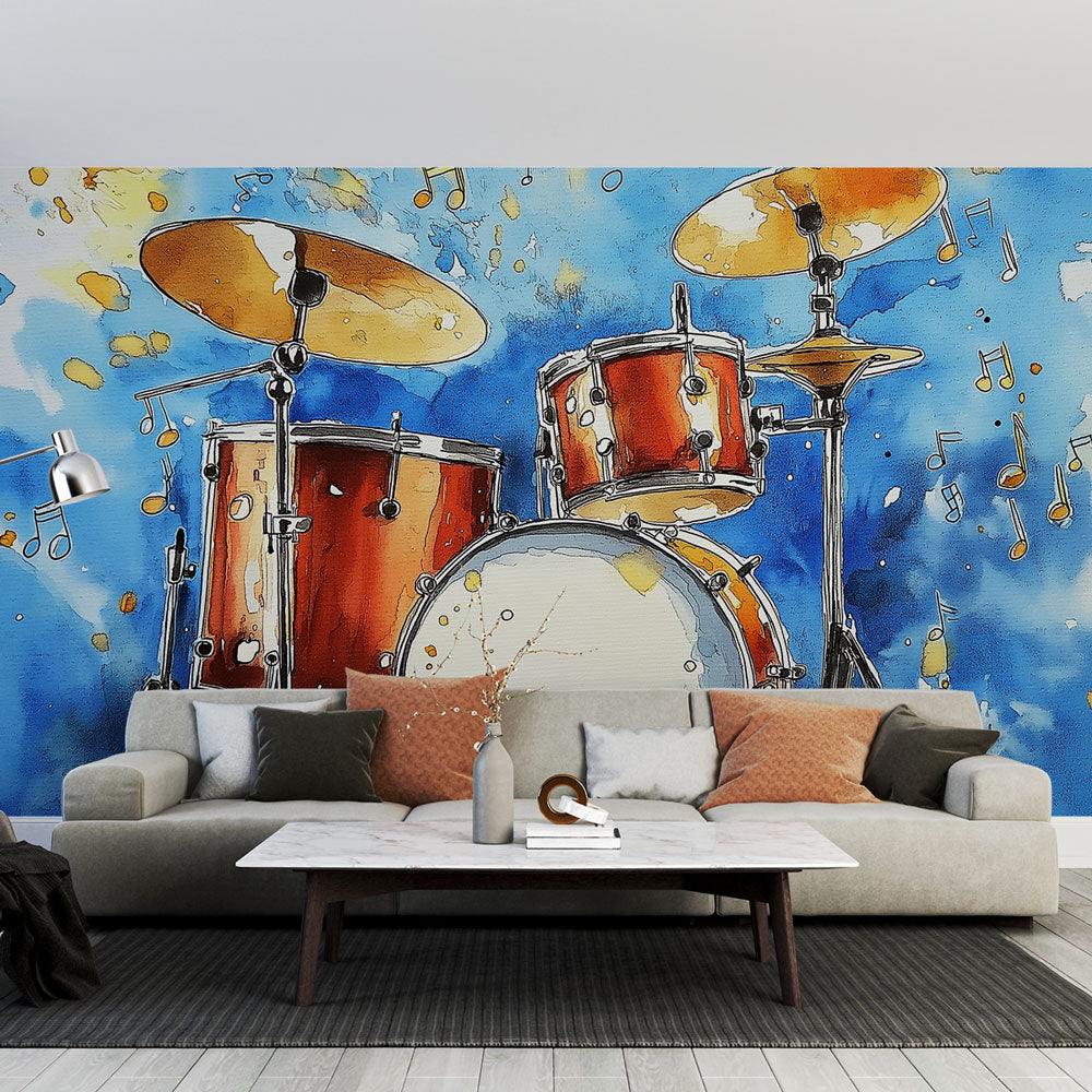 Mural Wallpaper battery | Artistic pattern of battery with musical not ...