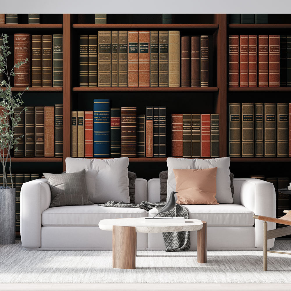 Mural Wallpaper library | Shelves filled with classic books — WonderMural
