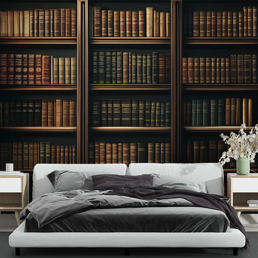 Mural Wallpaper library | Elegant wall filled with old books — WonderMural