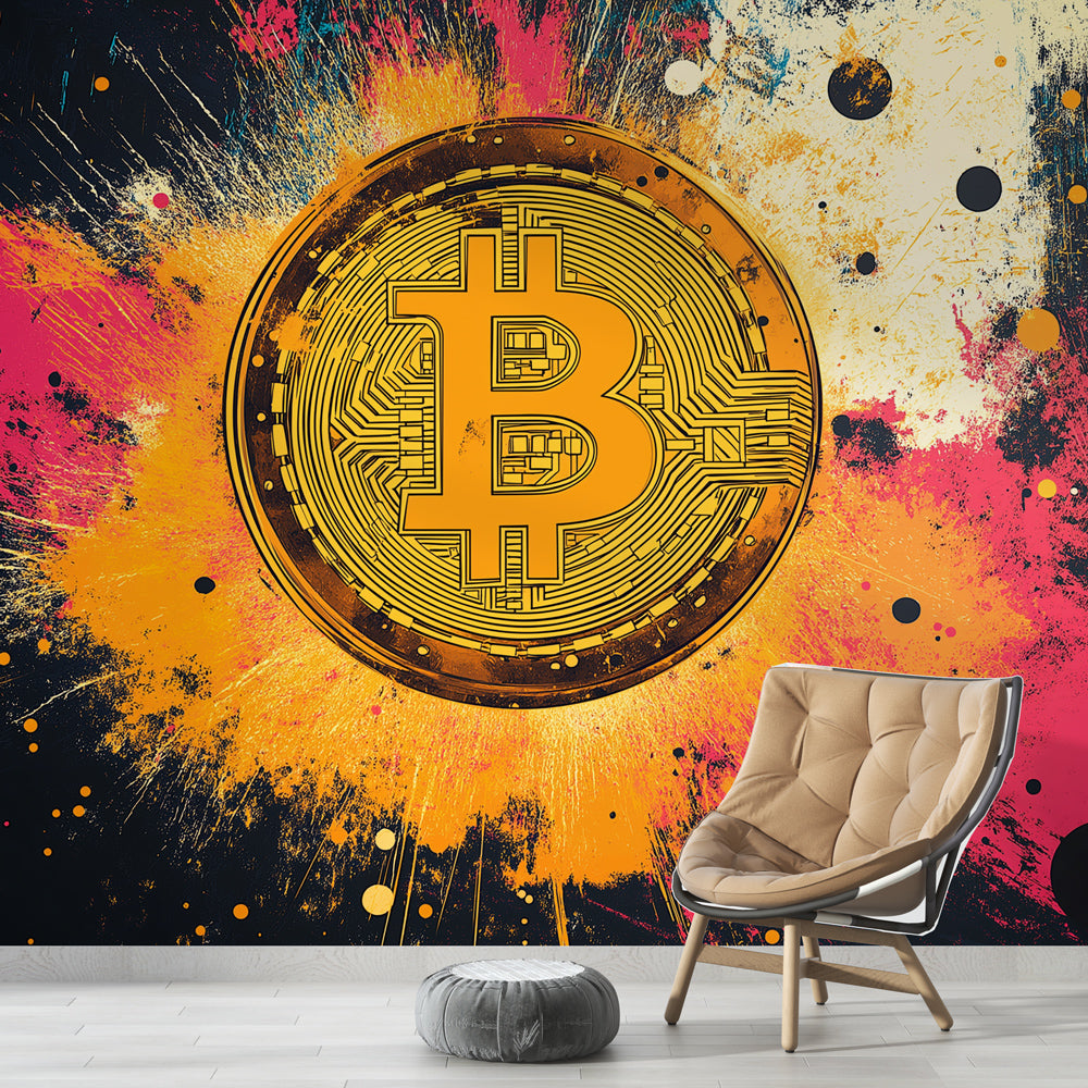 Mural Wallpaper Bitcoin | Bold design with cryptocurrency pattern ...