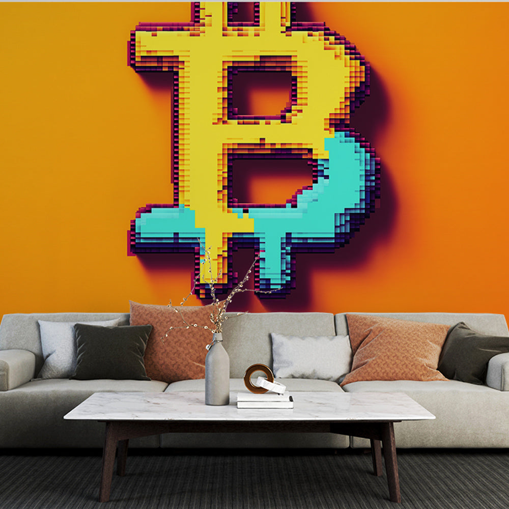 Mural Wallpaper bitcoin | Stylized Bitcoin symbol on orange background ...
