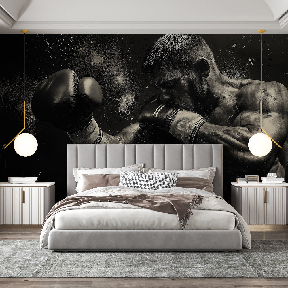 Mural Wallpaper boxing | Boxer in monochrome — WonderMural