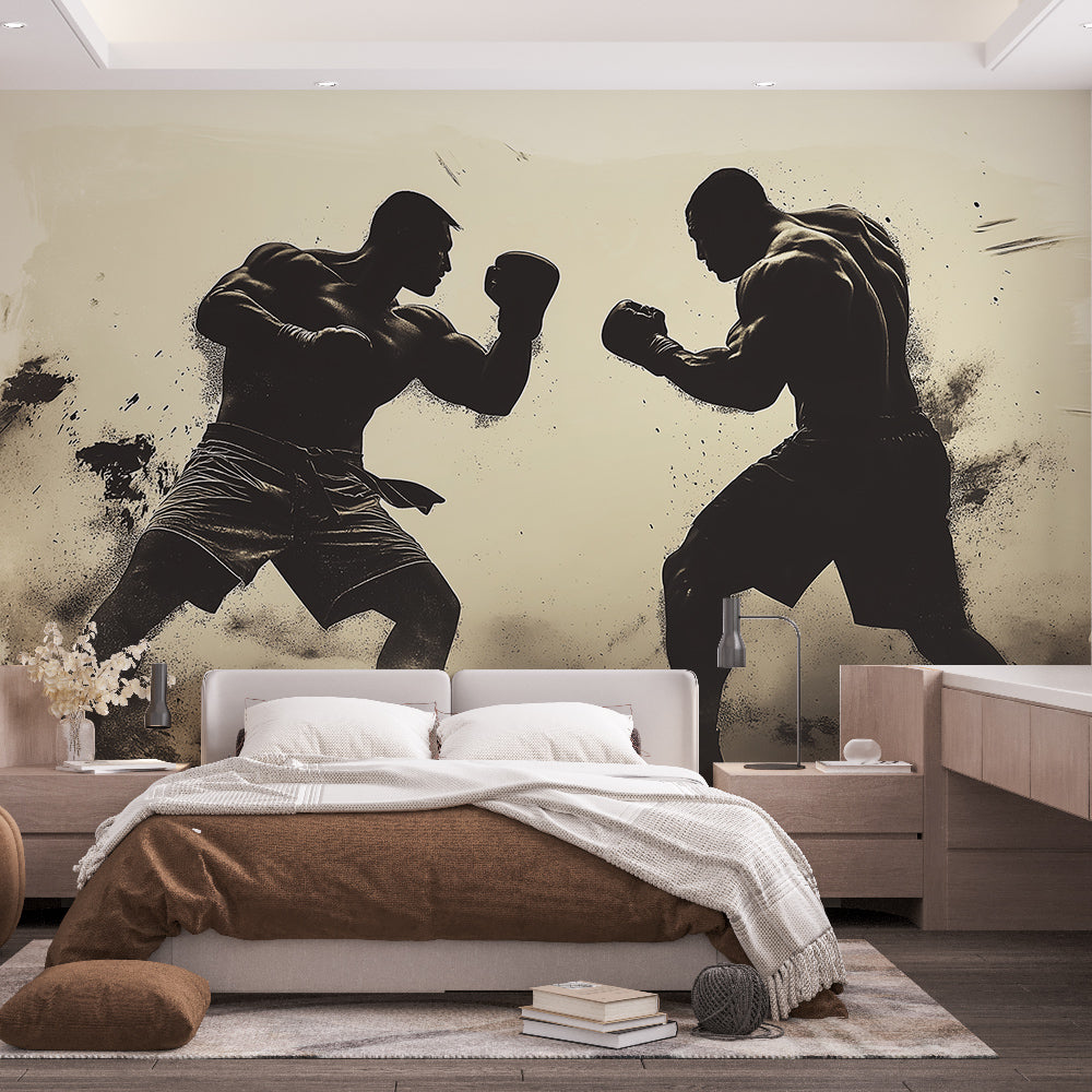 Mural Wallpaper boxing | Two boxers and beige background — WonderMural