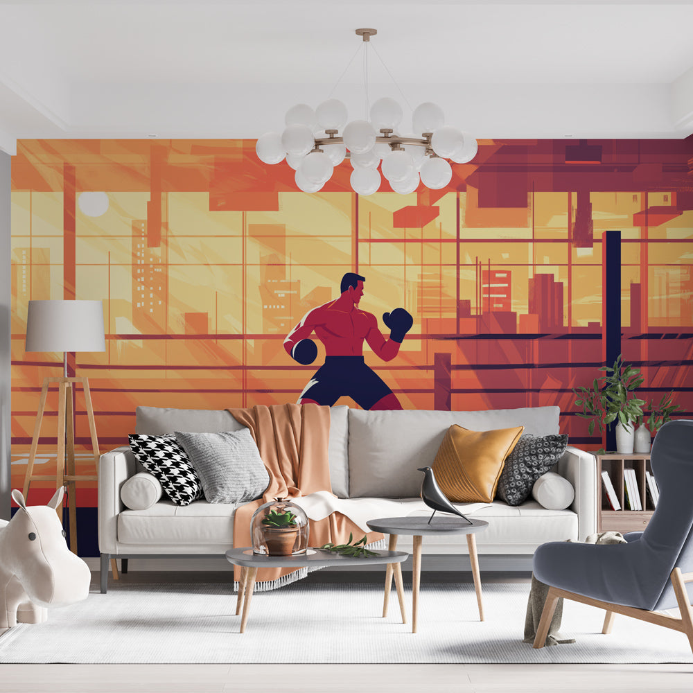 Mural Wallpaper boxing | A boxer and sunset background — WonderMural