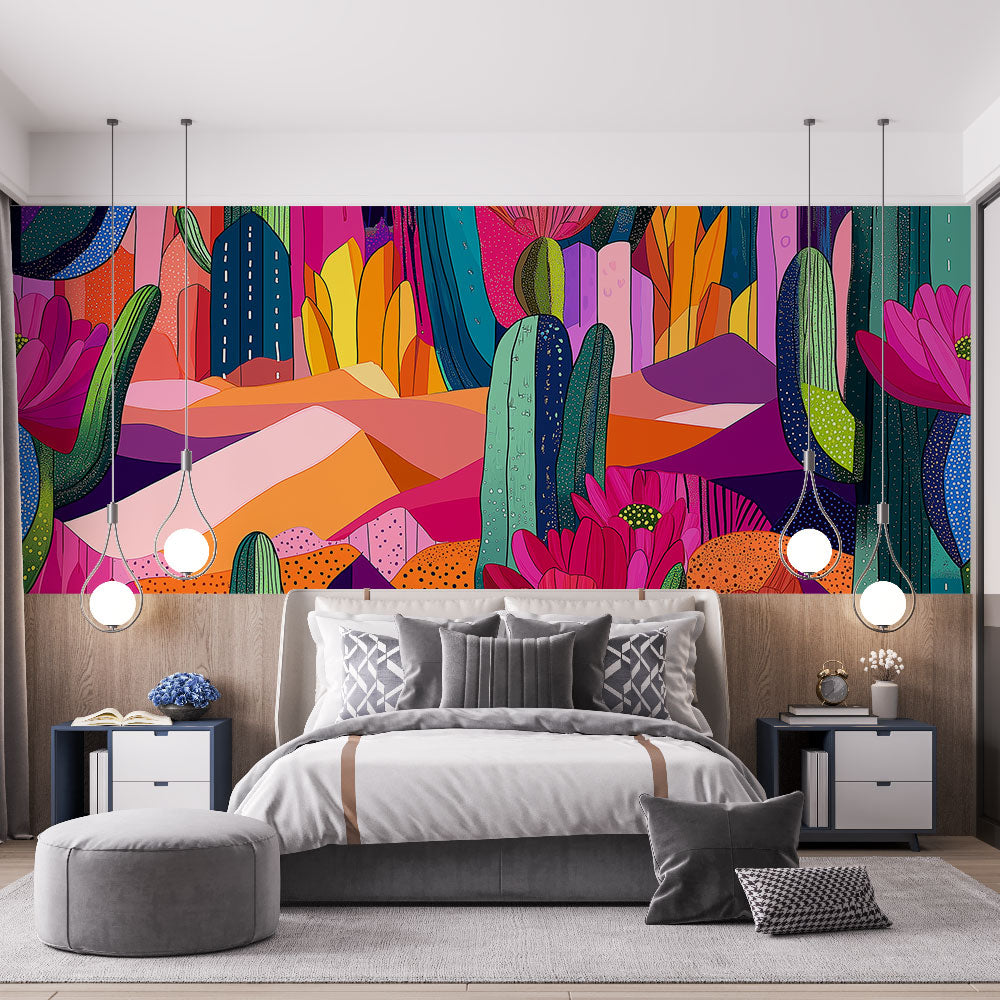 Mural Wallpaper colorful cactus | Vibrant and artistic desert pattern ...