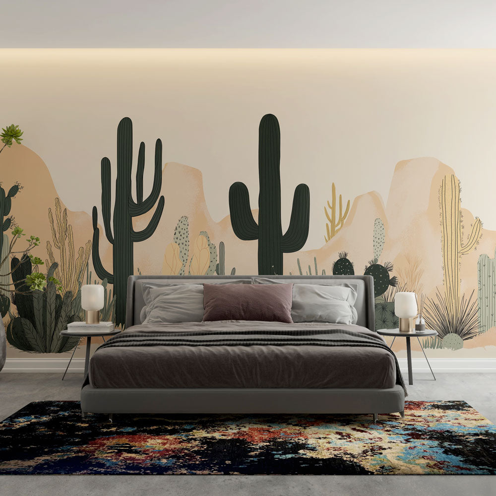 Mural Wallpaper cactus | A desert landscape rich in textures and natur ...