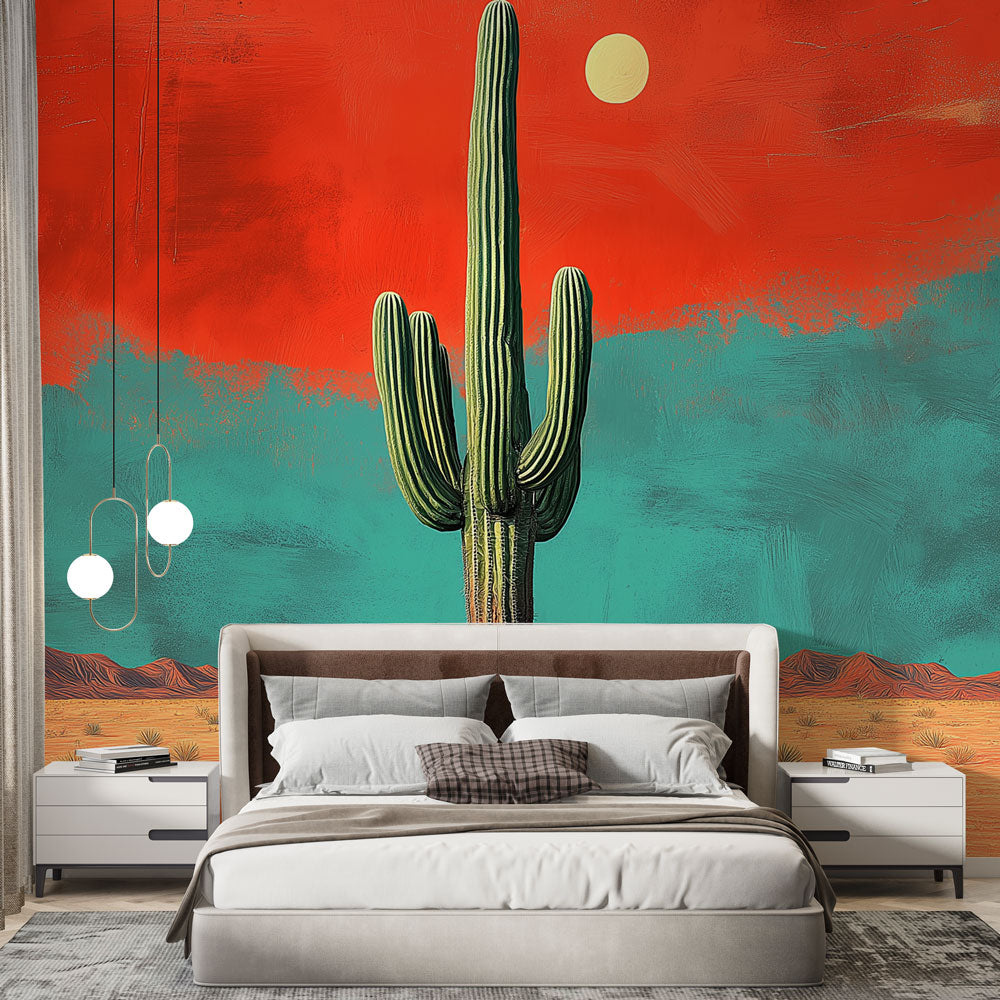 Mural Wallpaper cactus | A vibrant desert landscape with an iconic cac ...