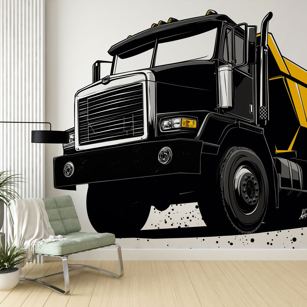 Mural Wallpaper black and yellow dump truck | Illustration of a heavy ...