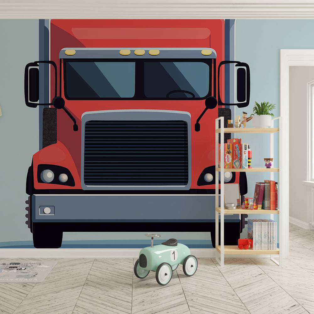 Mural Wallpaper truck | Red transport truck on light background ...