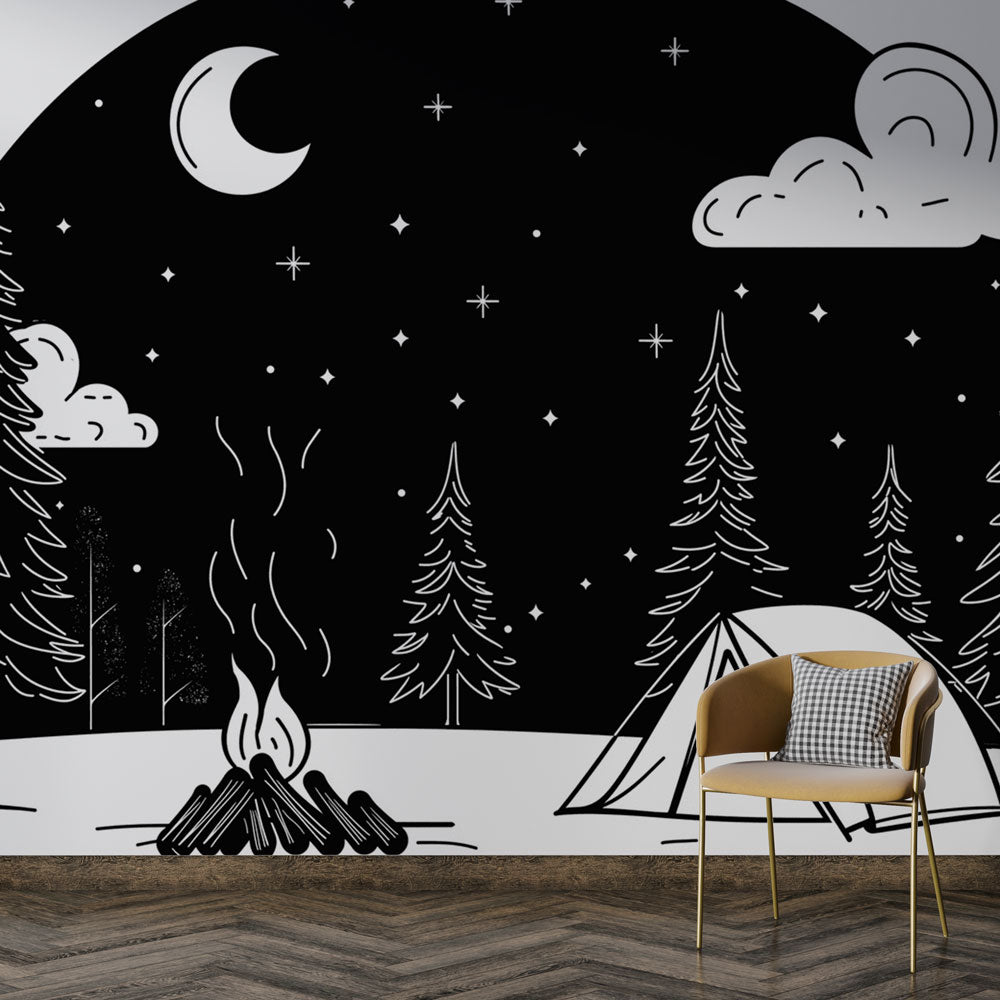 Mural Wallpaper nocturnal camping | Camping scene under a starry sky ...