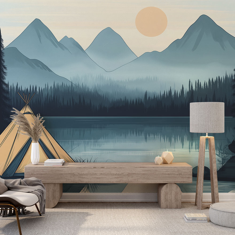 Mural Wallpaper camping | Tents in the wild forest — WonderMural