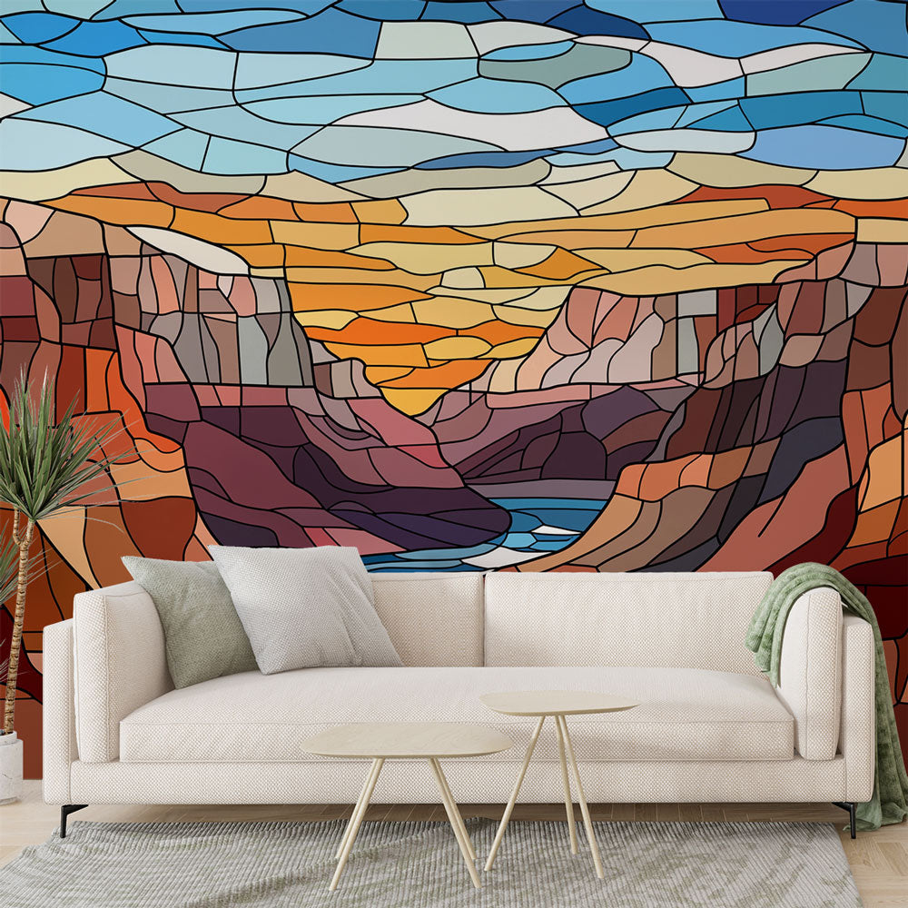 Mural Wallpaper canyon | Stylized canyon landscape with rivers ...