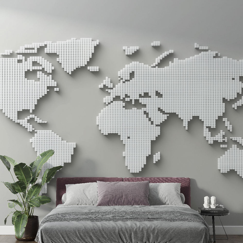 Mural Wallpaper world map | 3D white dots and gray background — WonderMural