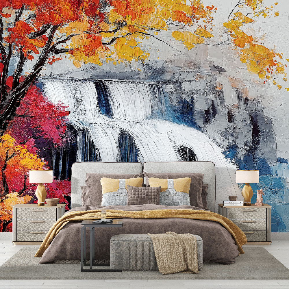 Mural Wallpaper cascade | Autumn and majestic waterfall — WonderMural